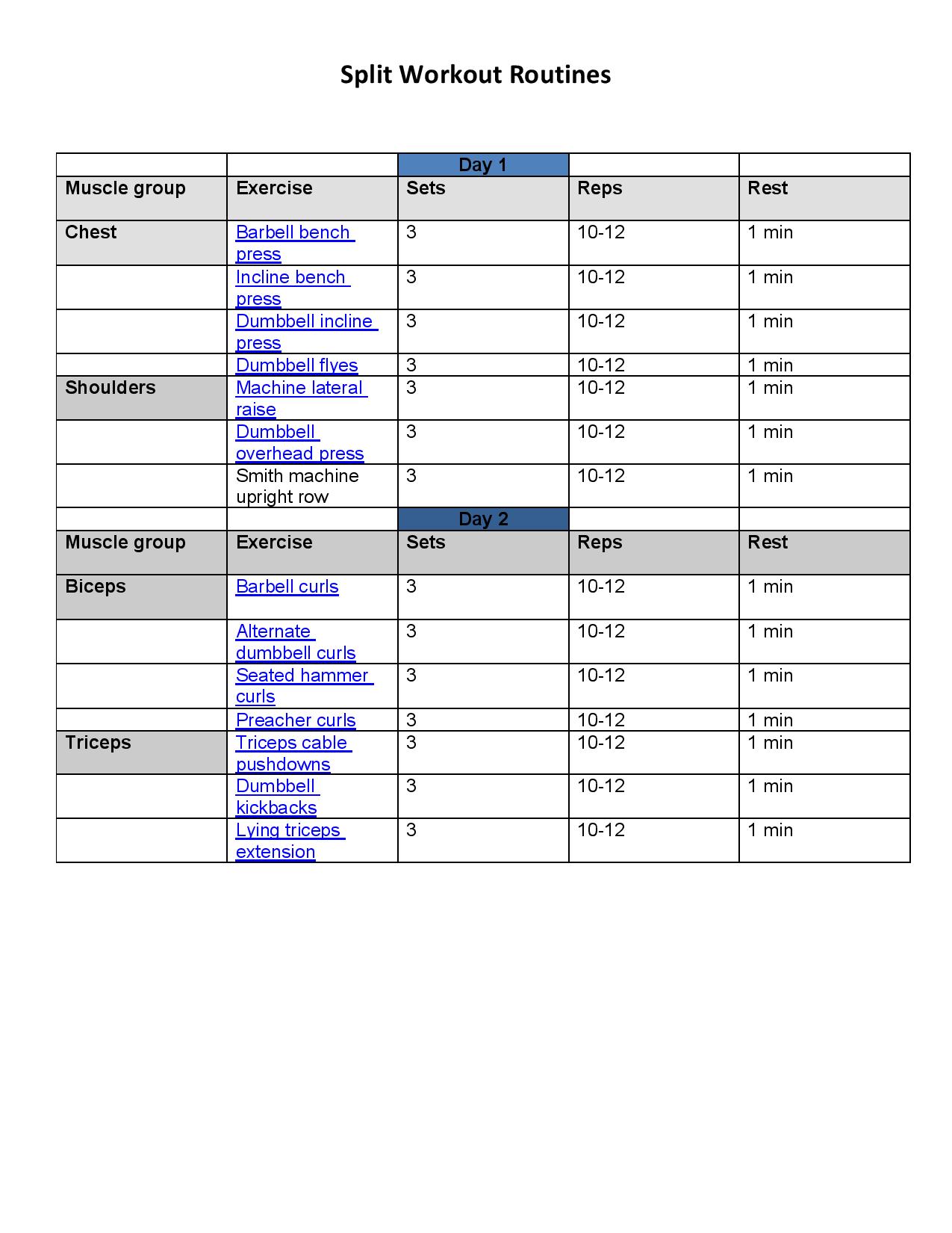 Split Workout Routines Free Sample Downloads Split Workout Routines Free Sample Downloads